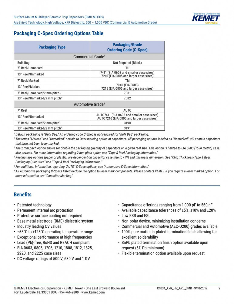 KEMET ArcShield datasheet page 2