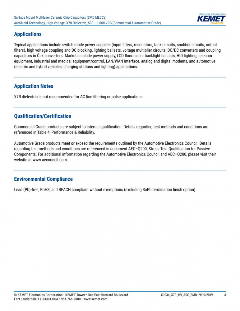KEMET ArcShield datasheet page 4