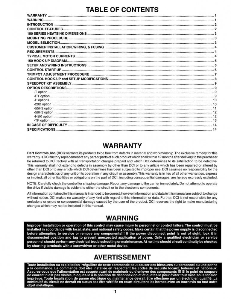 DART 153D-200C manual page 2