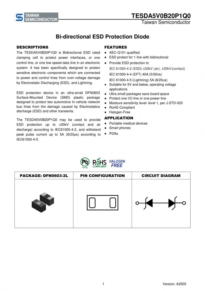 TESDA5V0B20P1Q0 datasheet page 1