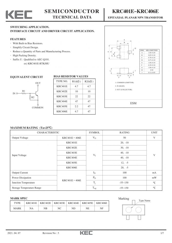 KEC KRC402E datasheet page 1