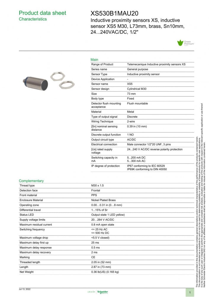 XS530B1MAU20 technical document page 1