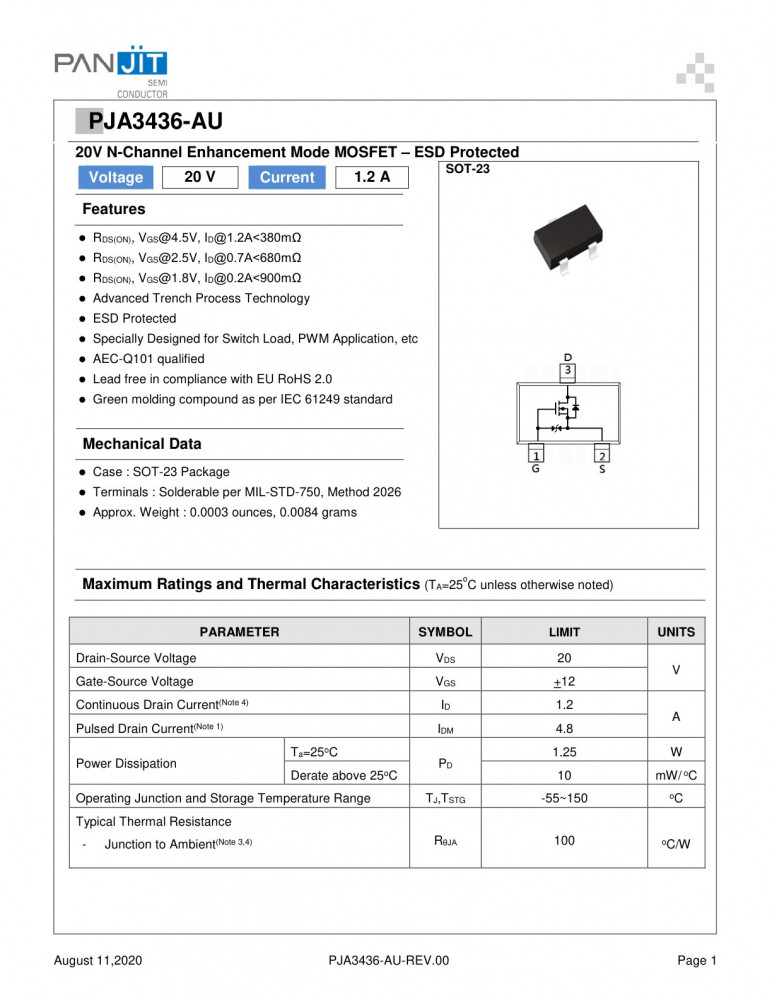 PJA3436-AU datasheet page 1