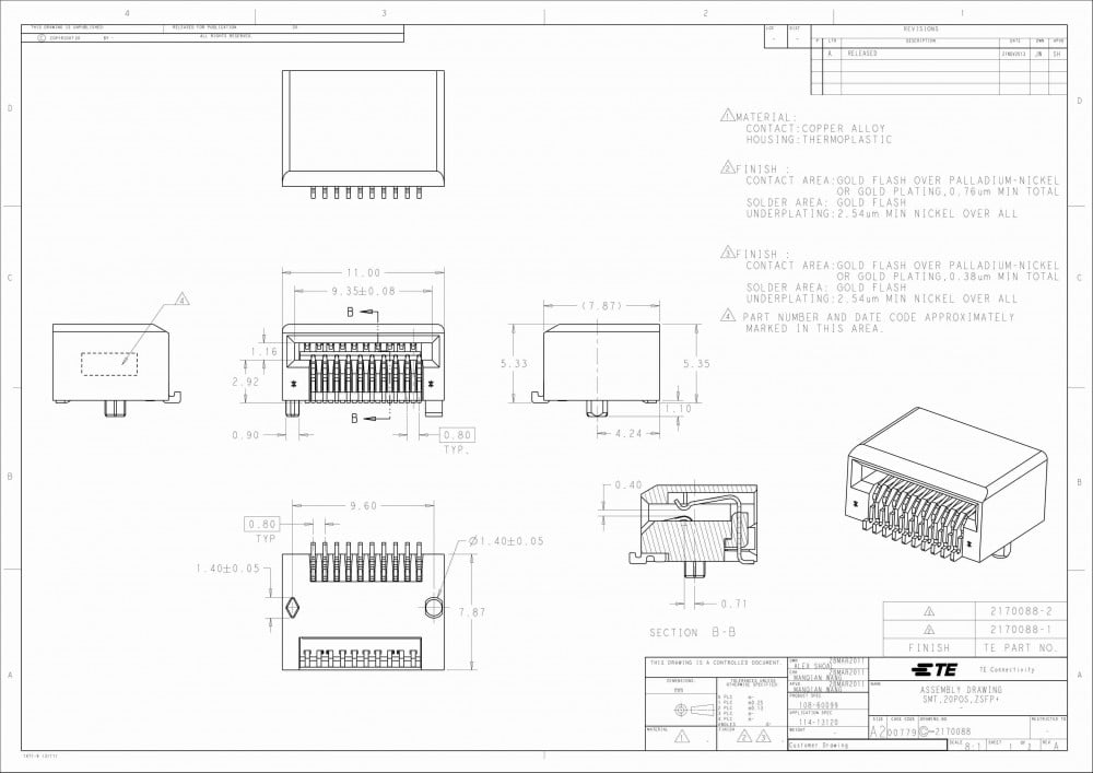 TE Connectivity 2170088-1 assembly drawing page 1