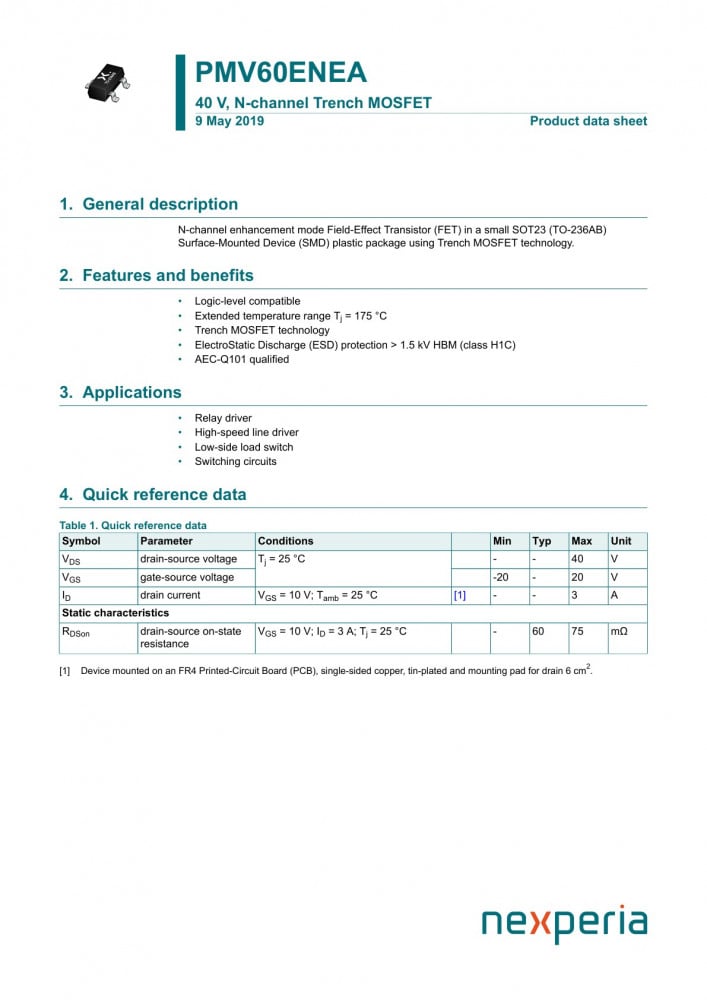 PMV60ENEAR datasheet page 1