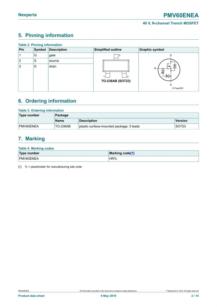 PMV60ENEAR datasheet page 2