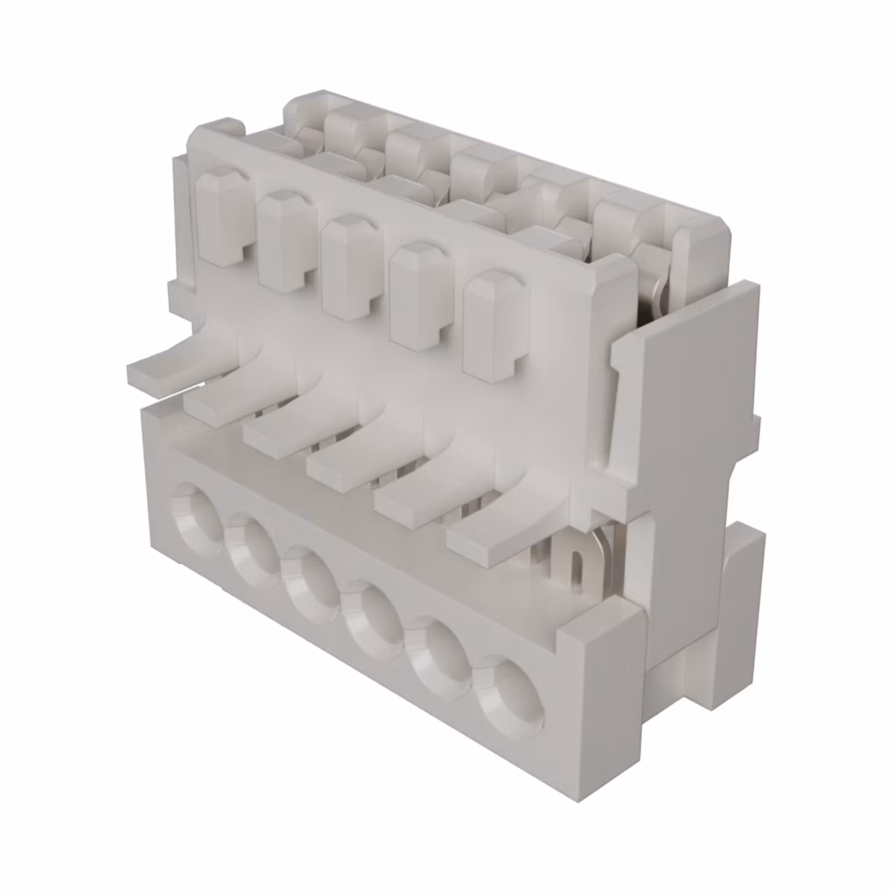 Appli-Mate RAST 2.5 IDT Housing, 2.50mm Pitch, with Side Latches, Female, 6 Circuits, Position Keys A & G Removed, Polarizing Rib Between 4/5 for sale