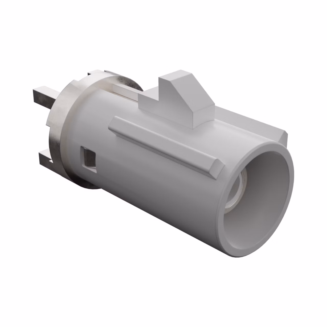 FAKRA Jack, Straight, PCB Receptacle, Through Hole, Keying Code B, Brass Body, Tin (Sn) Plated, Cream White, 50 Ohms for sale