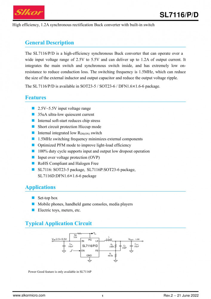 SL7116 datasheet page 1