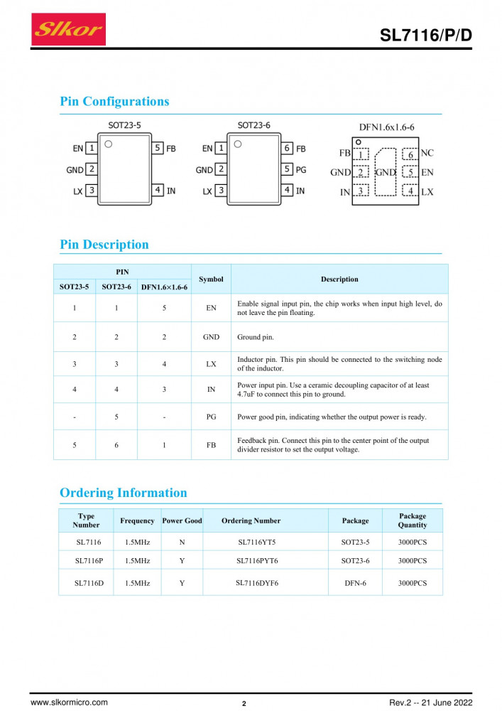 SL7116 datasheet page 2