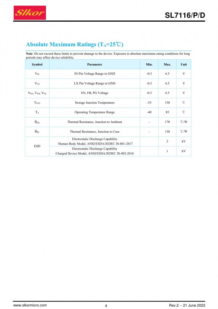 SL7116 datasheet page 3