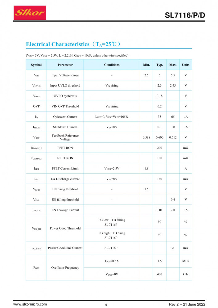 SL7116 datasheet page 4
