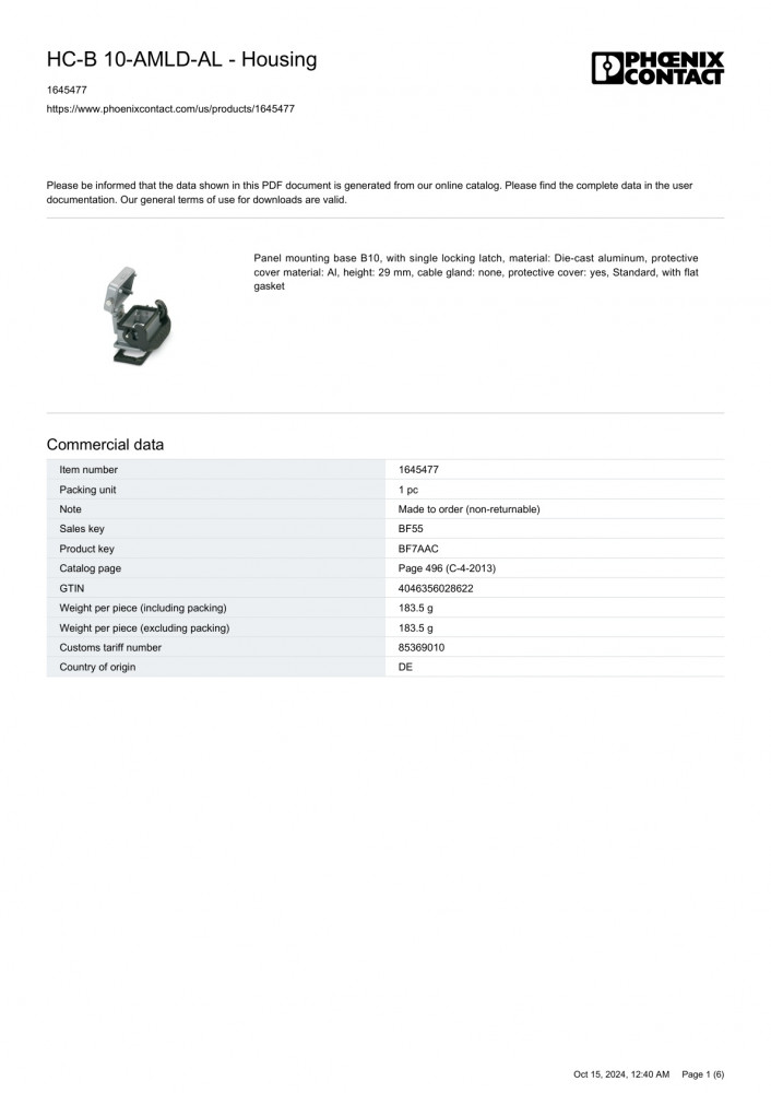 Phoenix Contact 1645477 product data page 1