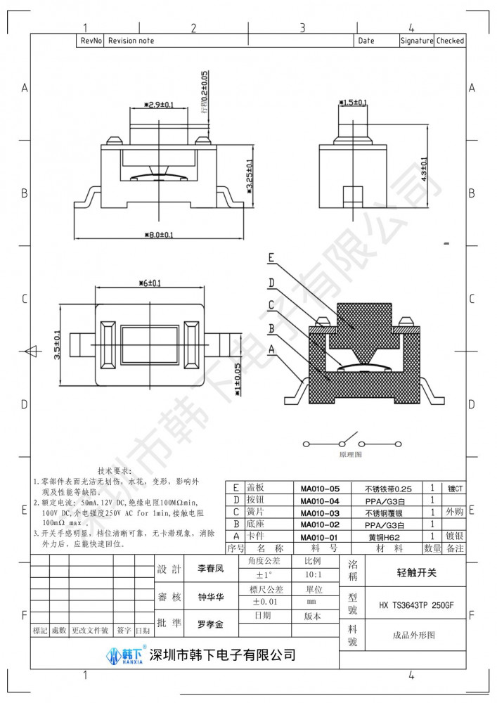 HX TS3643TP 250gf specification page 1