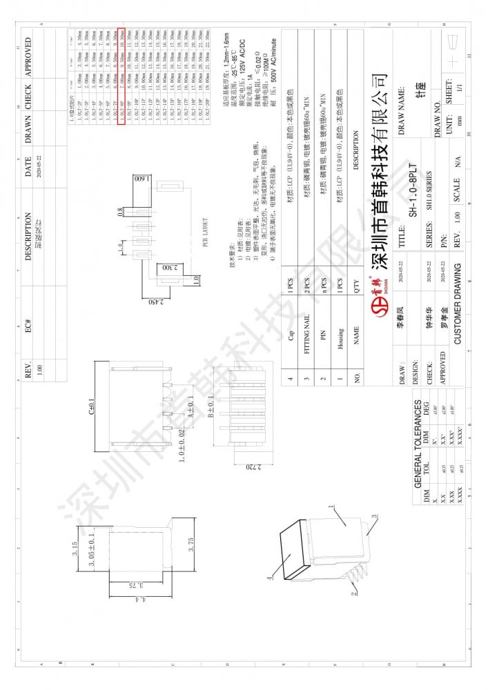 SH-1.0-8PLT specification page 1