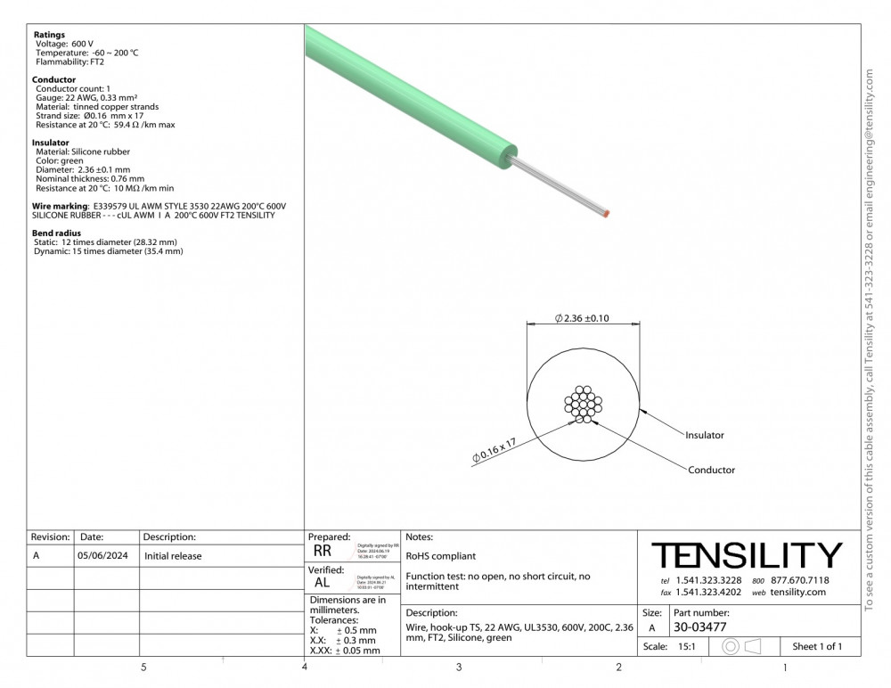Tensility 30-03477 product drawing and specification sheet