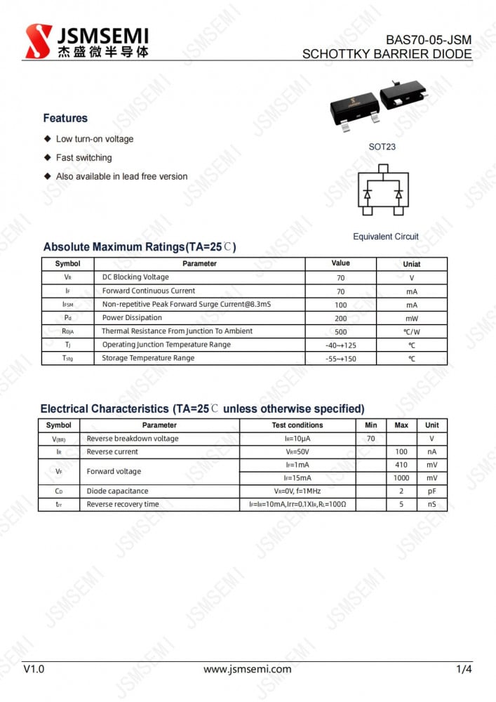 BAS70-05-JSM datasheet page 1