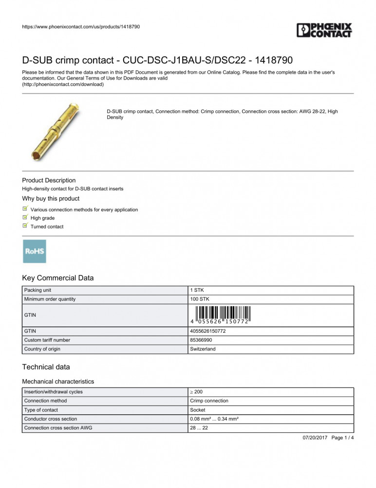 Phoenix Contact 1418790 technical document page 1