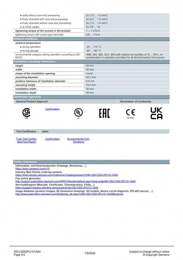 3SU12002PU101AA0 technical datasheet page 2