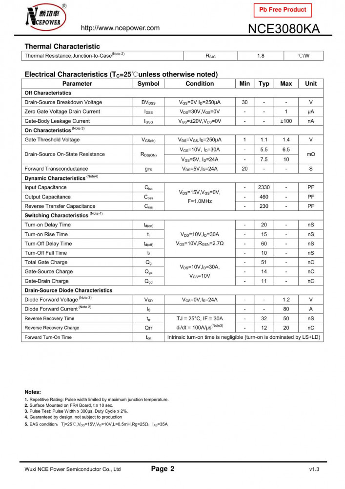 NCE3080KA datasheet page 2