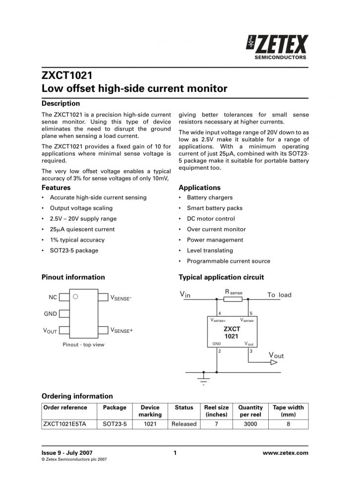 ZXCT1021 datasheet page 1
