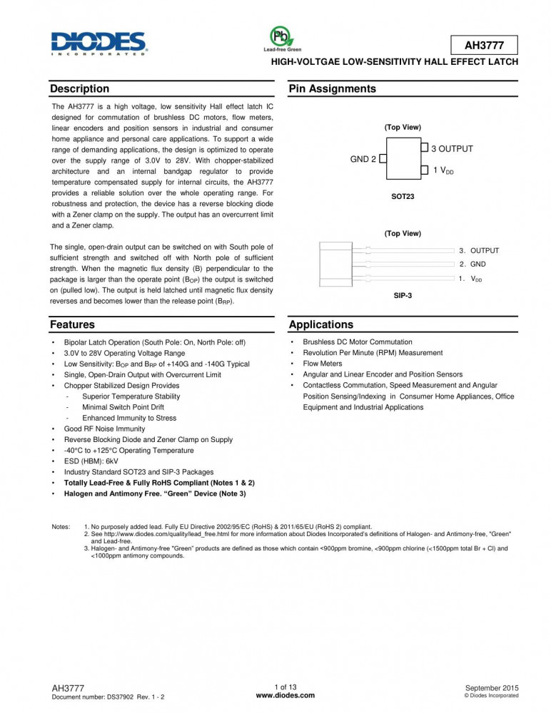 AH3777 datasheet page 1