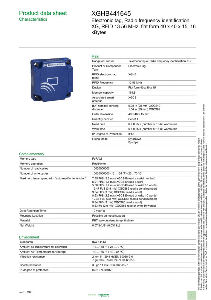 XGHB441645 technical document page 1