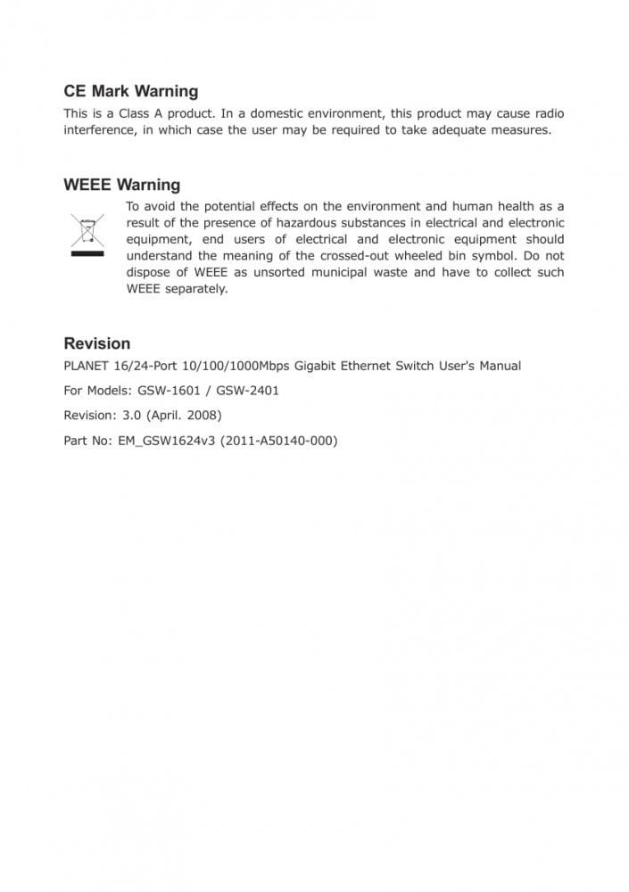 GSW-2401 manual page 3