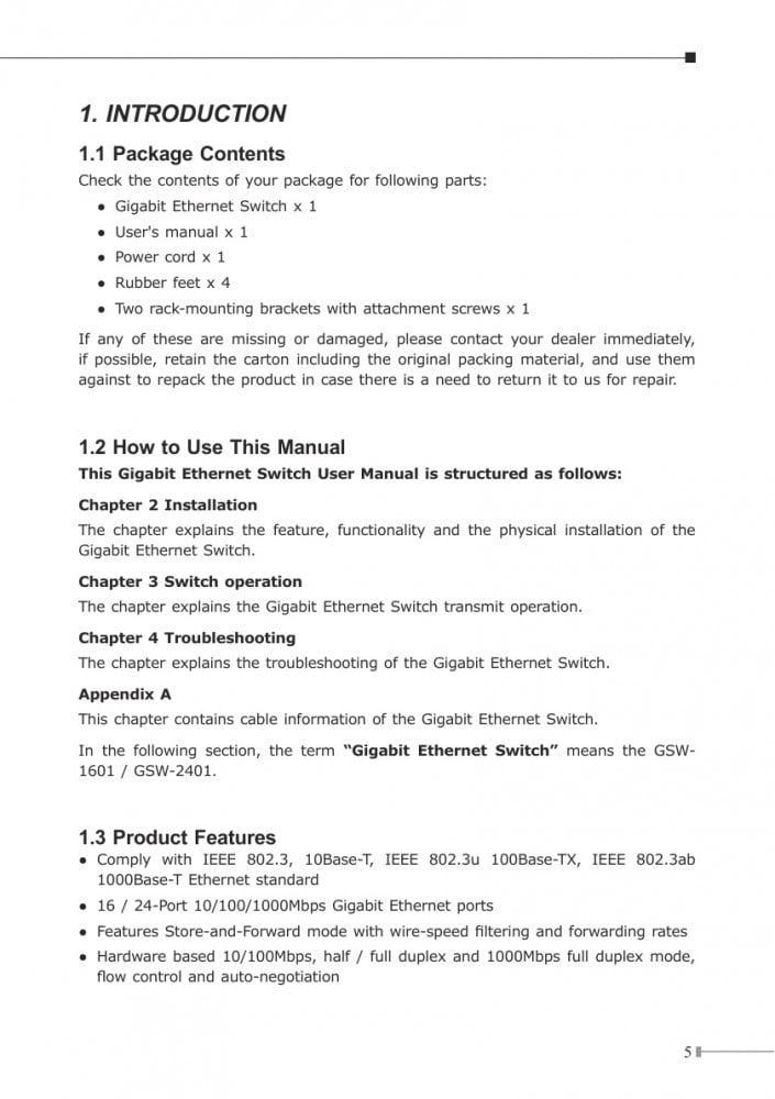 GSW-2401 manual page 5