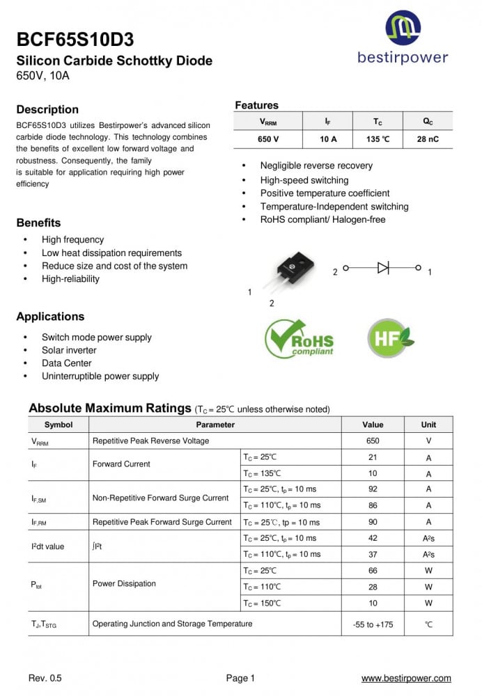 BCF65S10D3 datasheet page 1