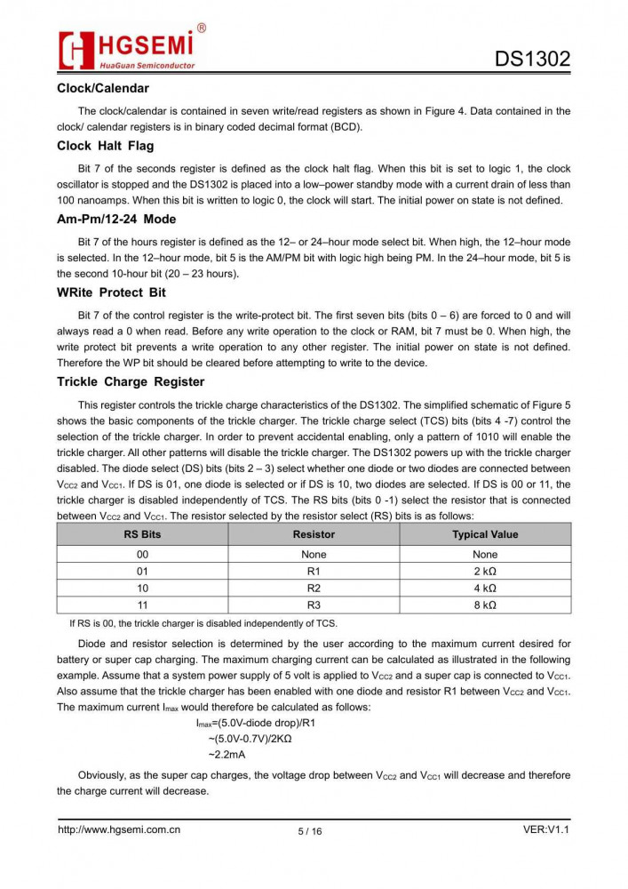 DS1302M/TR technical document page 5