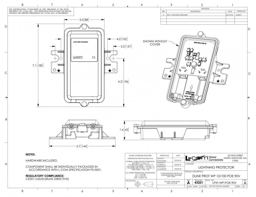 L-com LPXT-WP-POE-90V technical drawing page