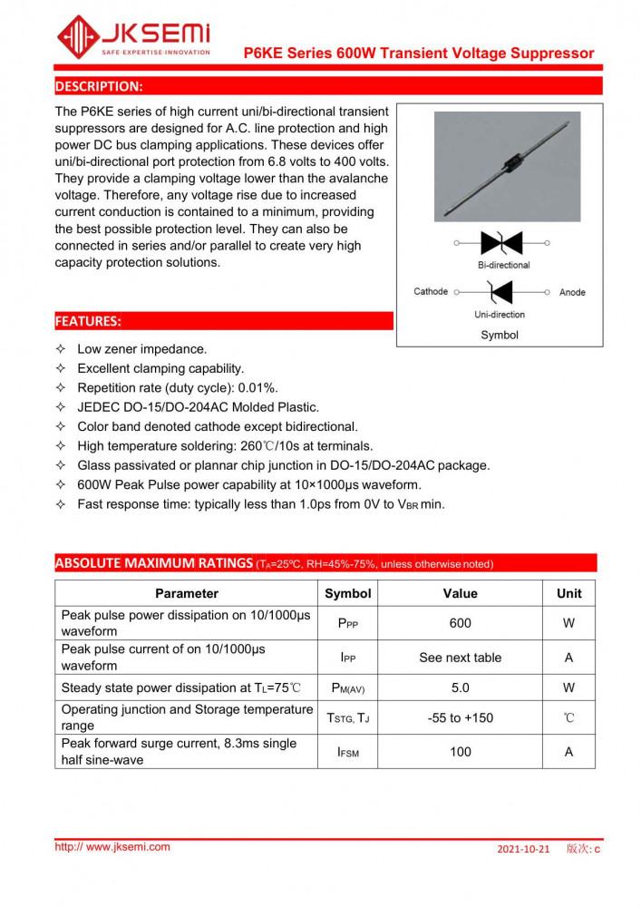 P6KE30CA datasheet page 1