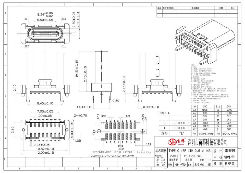 TYPE-C 16P LTH10.5-M 143 approval document page 1