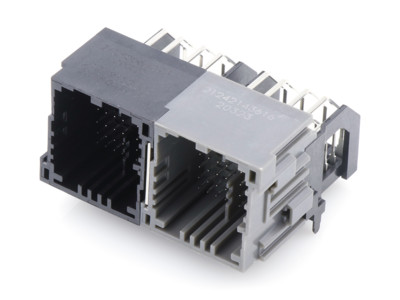 stAK50h 2 Bay Right-Angle Hybrid Header, 24 Circuits, Bay 1: 12 Circuits/Key 1/Black; Bay 2: 12 Circuits/Key 2/Green; Tube