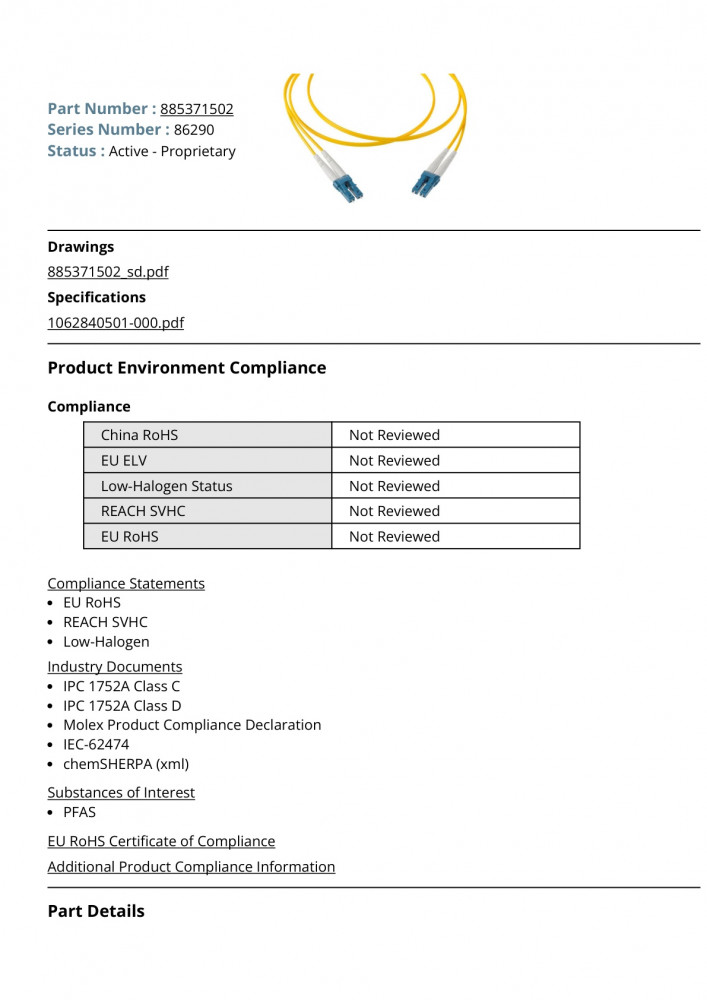 MOLEX 885371502 product drawing page 1
