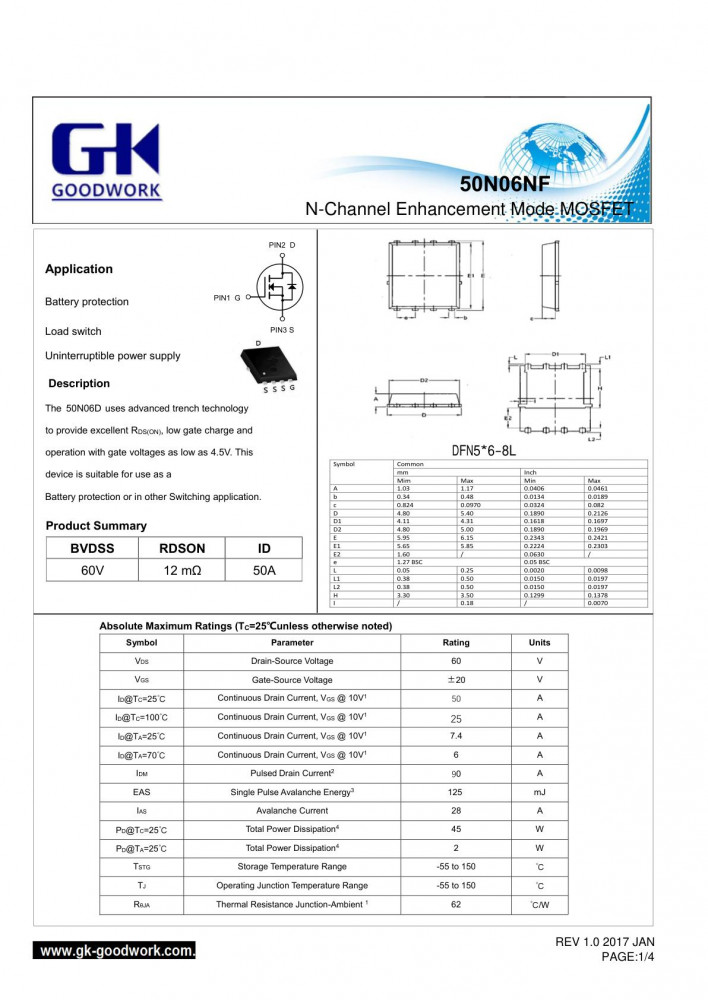 50N06NF technical document page 1