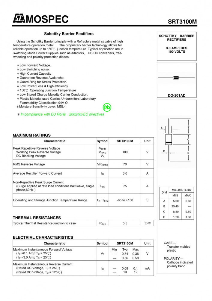 MOSPEC SRT3100M datasheet page 1