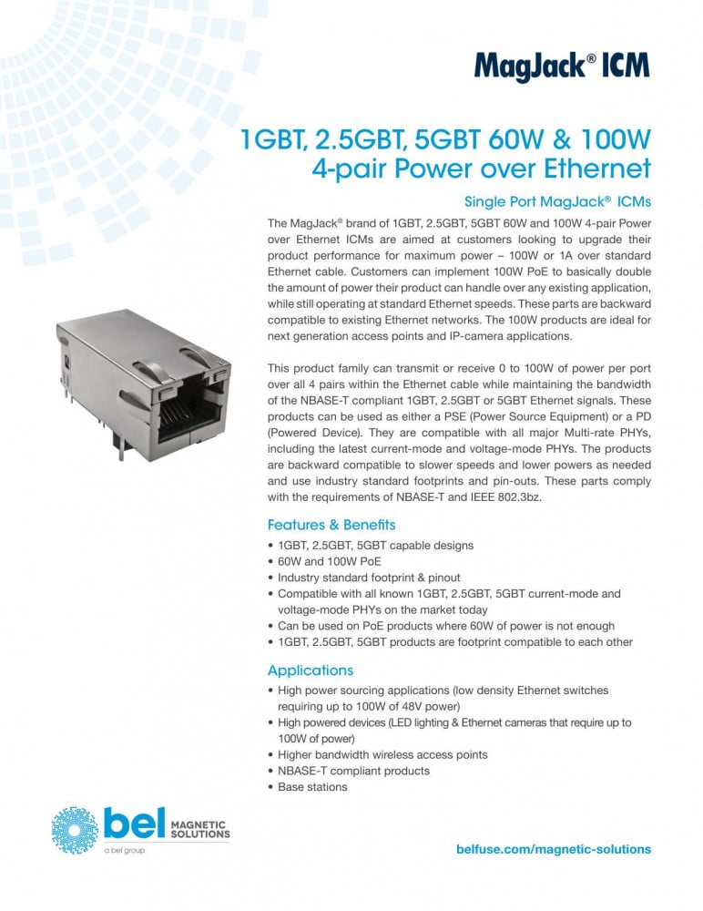 Bel Fuse 0826 MagJack technical document page 1