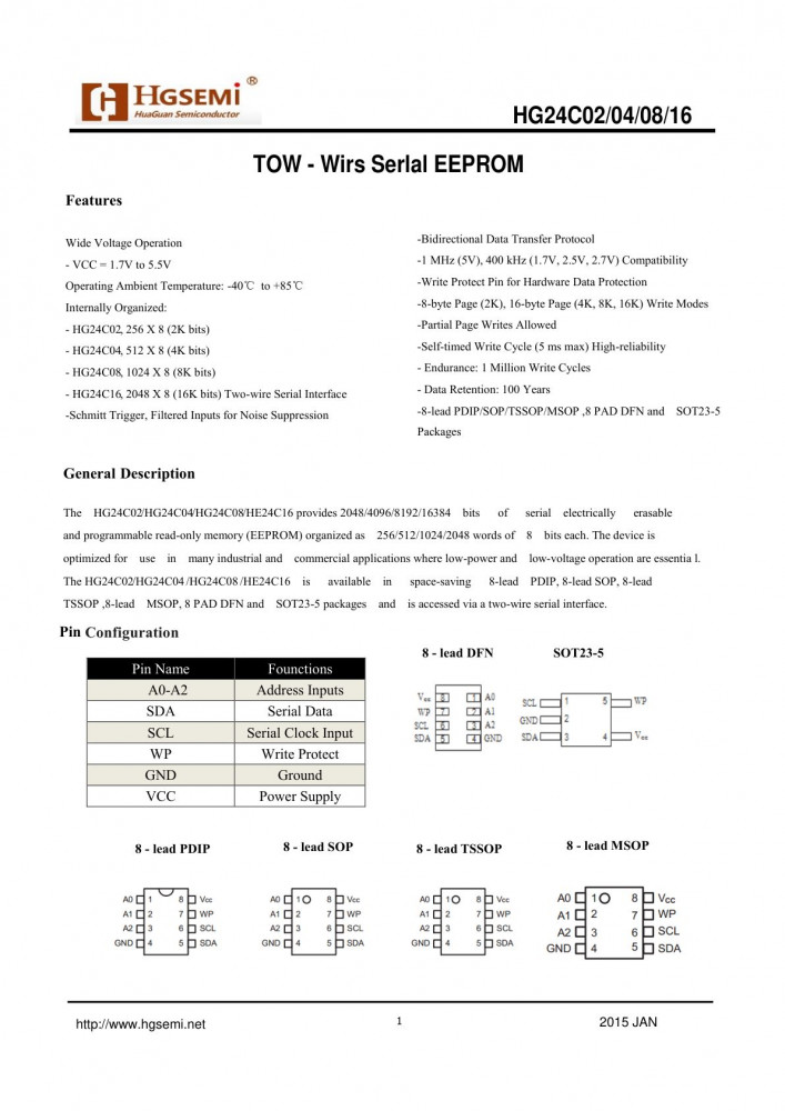 HGSEMI 24C02 datasheet page 1