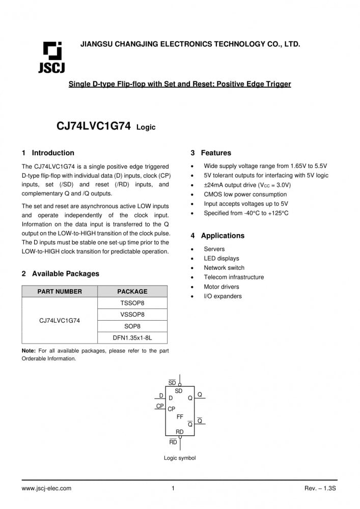 CJ74LVC1G74 datasheet page 1
