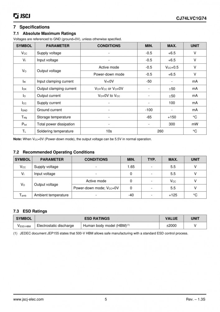 CJ74LVC1G74 datasheet page 5