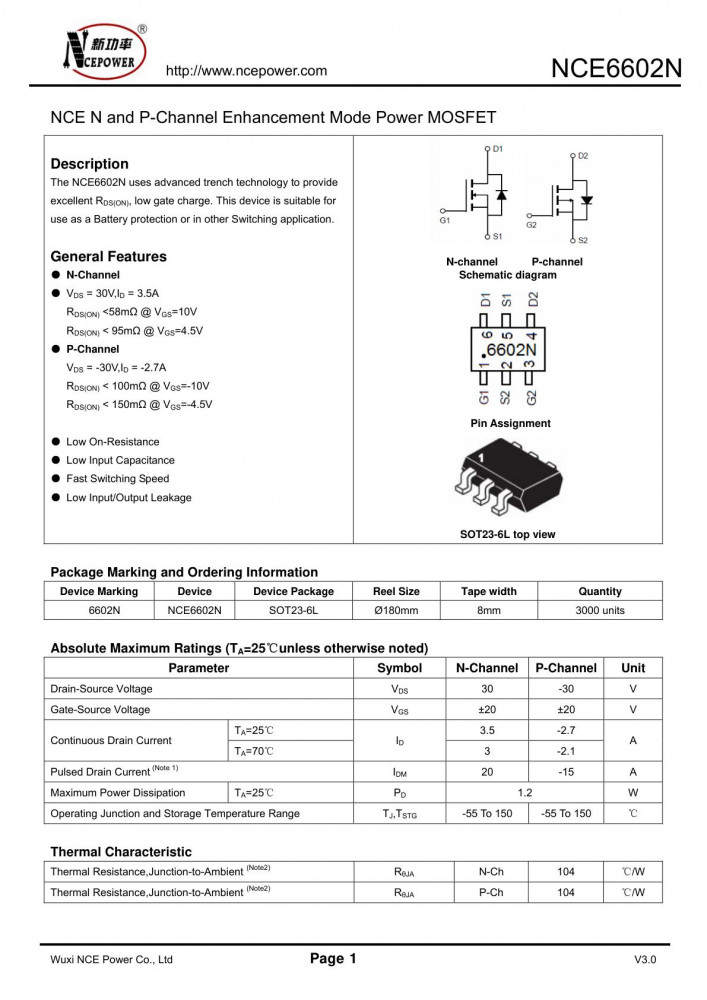 NCE6602N datasheet page 1