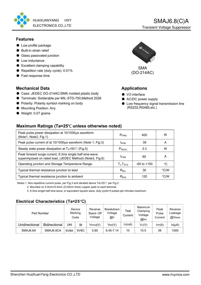 SMAJ6.8CA datasheet page 1