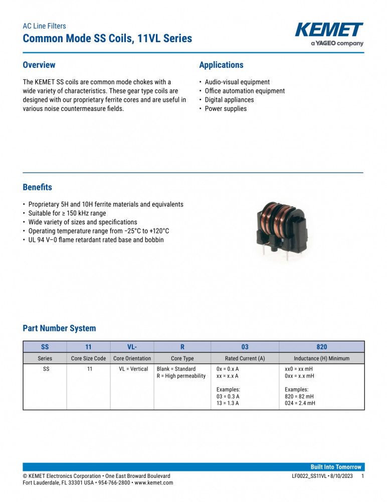 KEMET SS11VL series datasheet page 1
