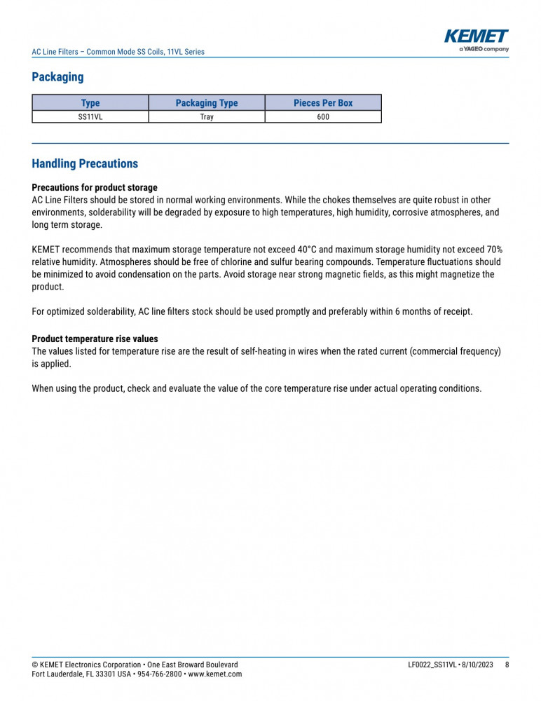 KEMET SS11VL series datasheet page 8