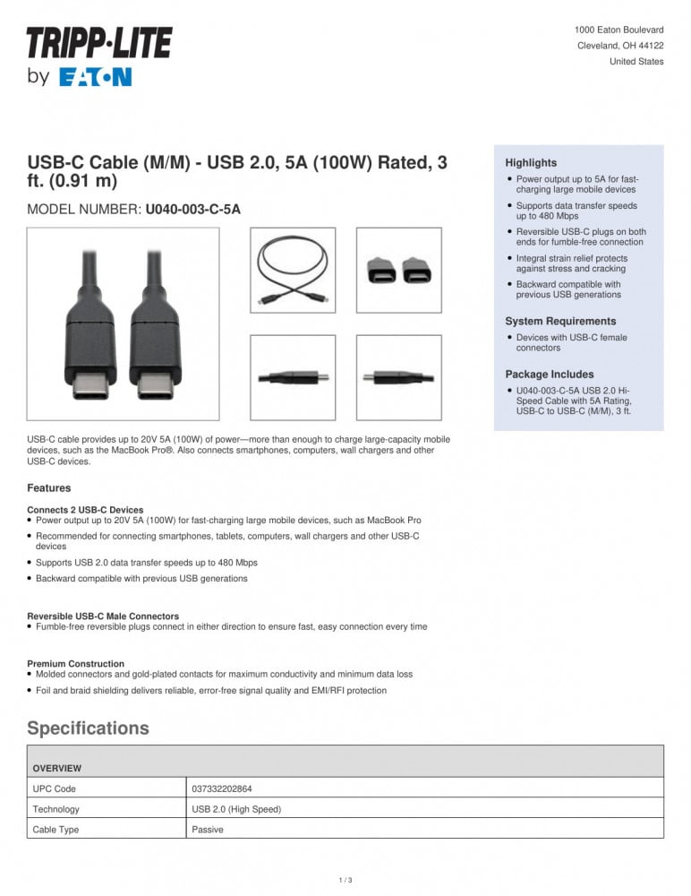 U040-003-C-5A technical document page 1