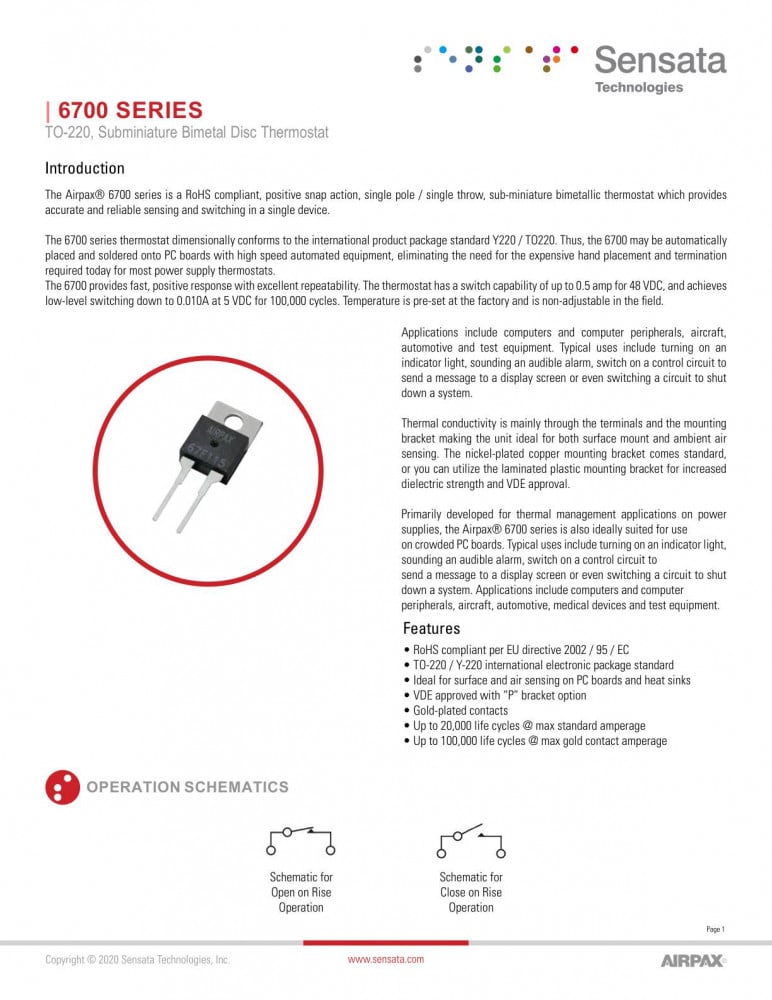 Sensata Airpax 6700 Series datasheet page 1