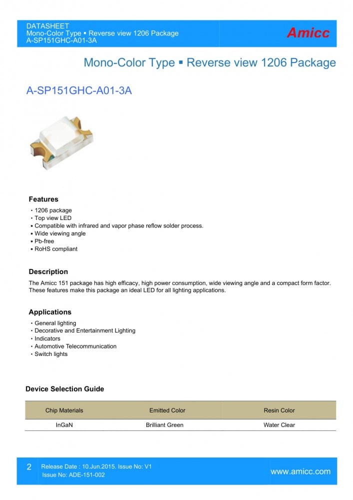 A-SP151GHC-A01-3A datasheet page 2