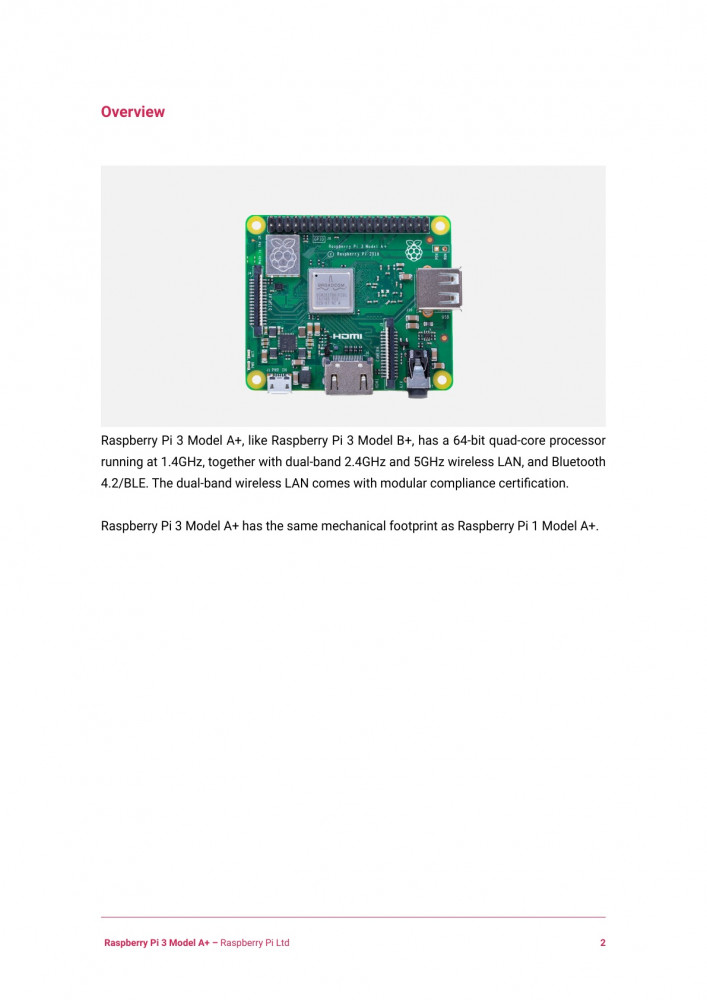 Raspberry Pi 3 Model A+ documentation page 2